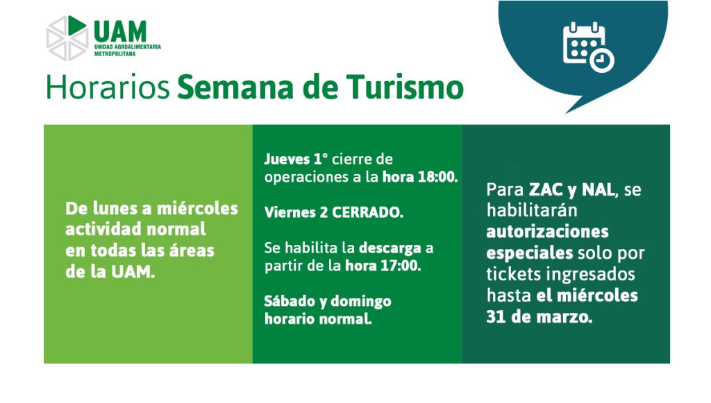 Horarios Semana de Turismo - UAM - Unidad Agroalimentaria Metropolitana