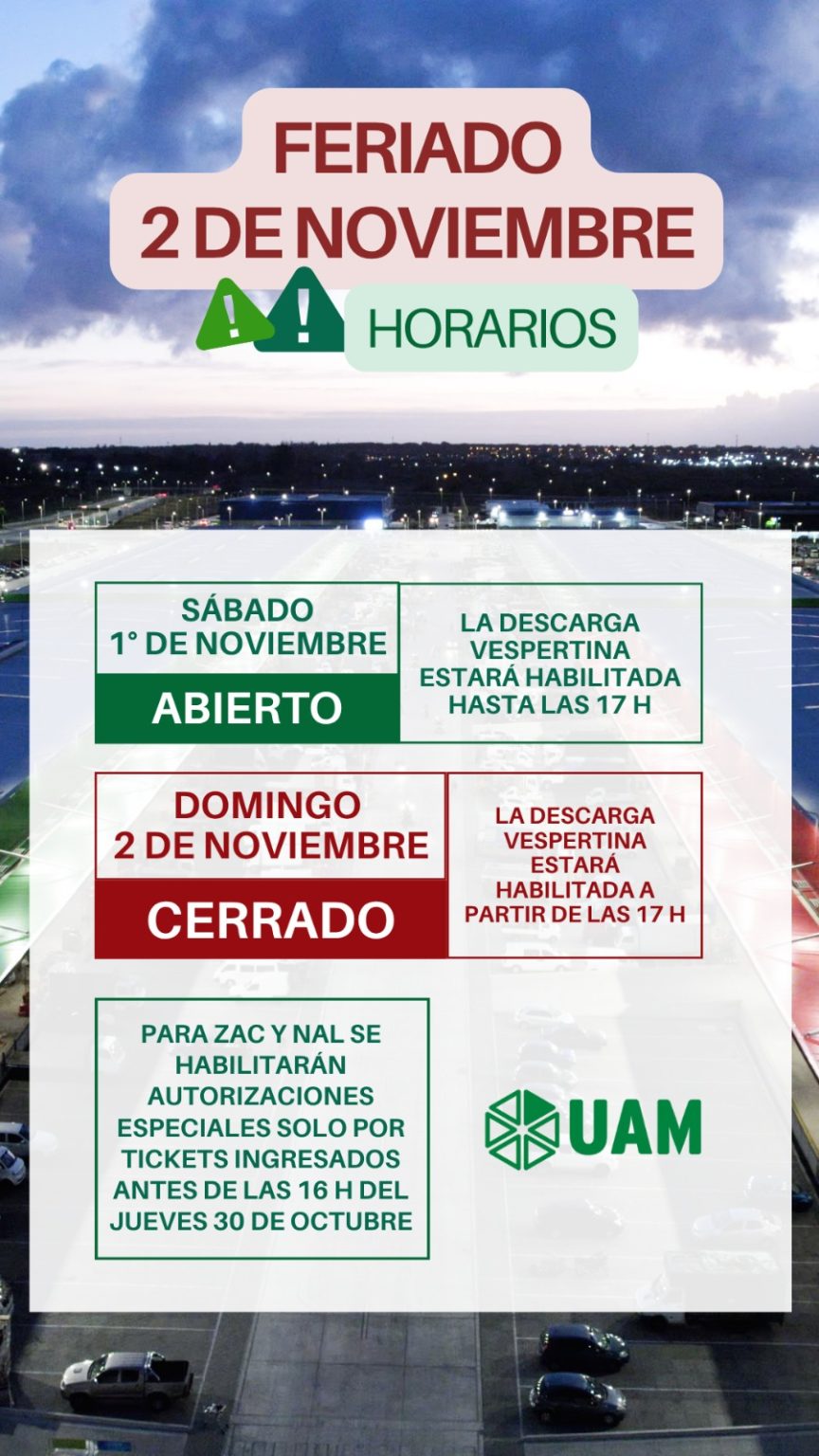 Horarios 2 de noviembre - UAM - Unidad Agroalimentaria Metropolitana